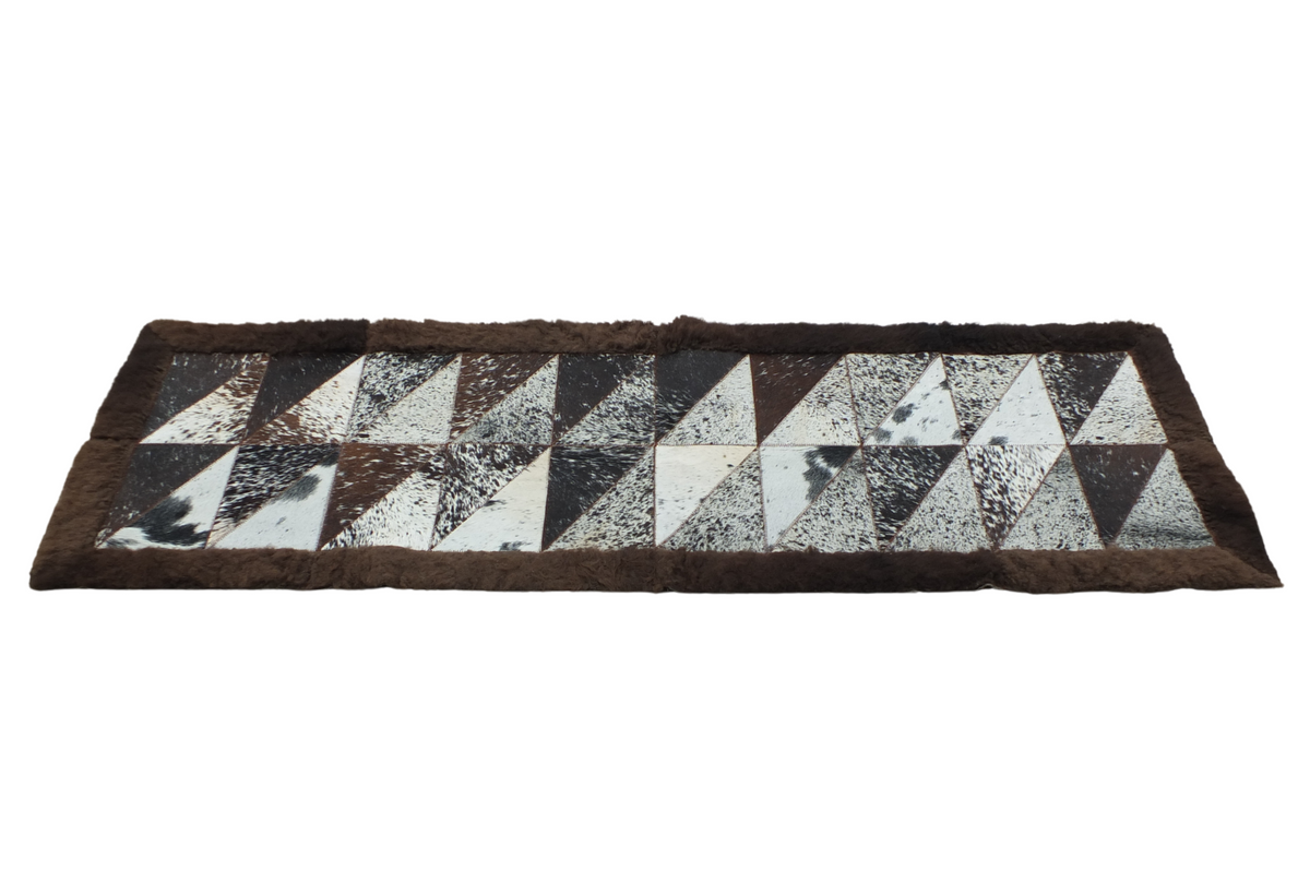 Rectangle Patchwork Area Rug - Cowhide Center, Bison Edge- 2'x6, Black ...