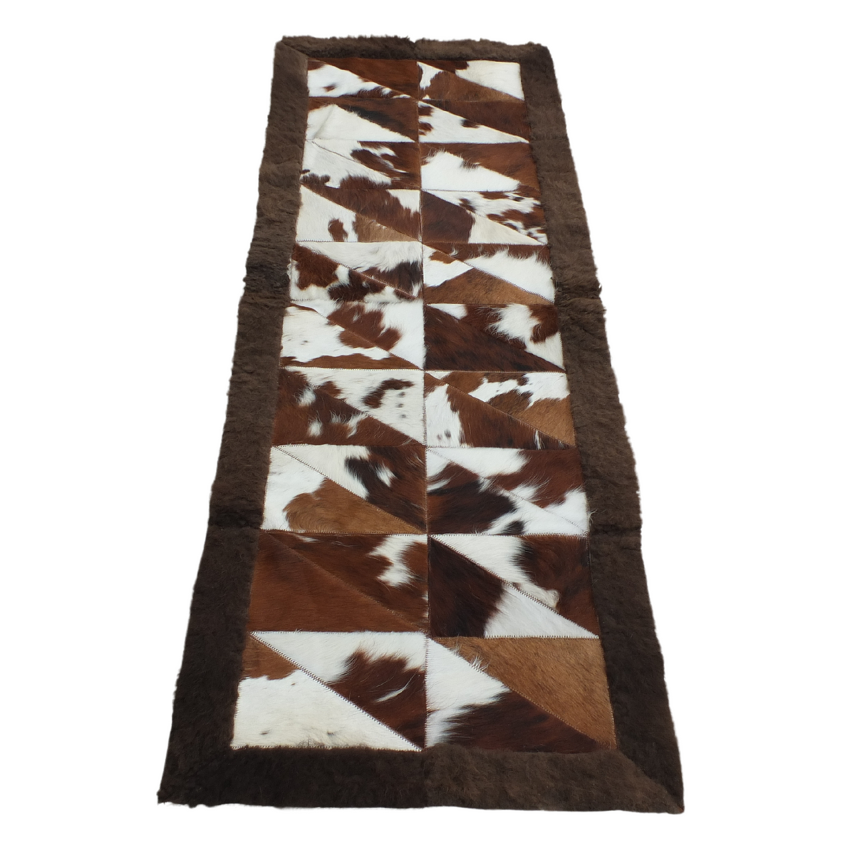 Rectangle Patchwork Area Rug - Cowhide Center, Bison Edge- 2'x6 - Tric ...