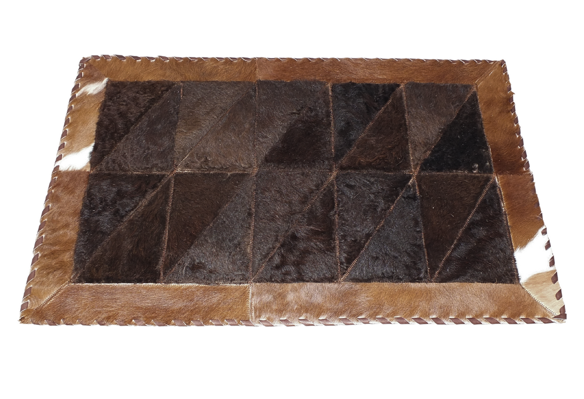 Rectangle Patchwork Area Rug - Cowhide, Bison Center 2'x3' - Brown and ...