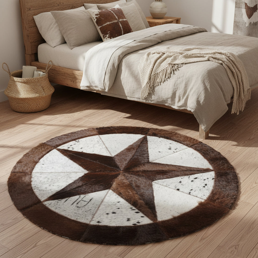 Round Buffalo Area Rug – Black Speckled Bison with Star Border (60" Di ...