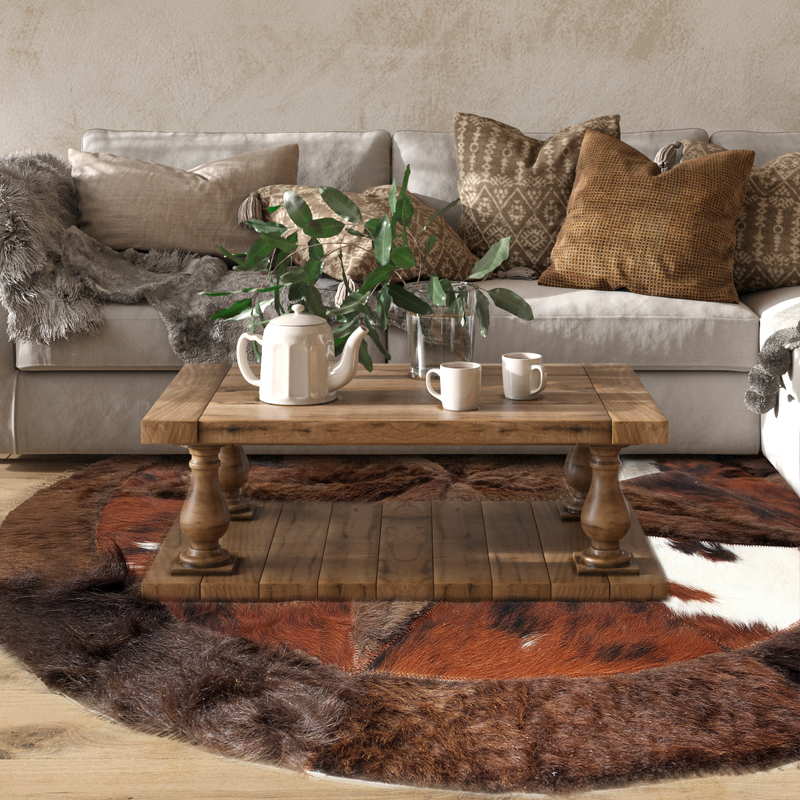 Round Buffalo Area Rug - Brindle Cowhide Star & Edge, Bison Fill (72 ...